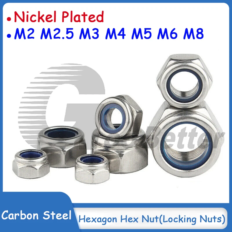 5/10/20/50pcs Nickel Plated Hexagon Hex Nut Carbon Steel Locking Nuts ...