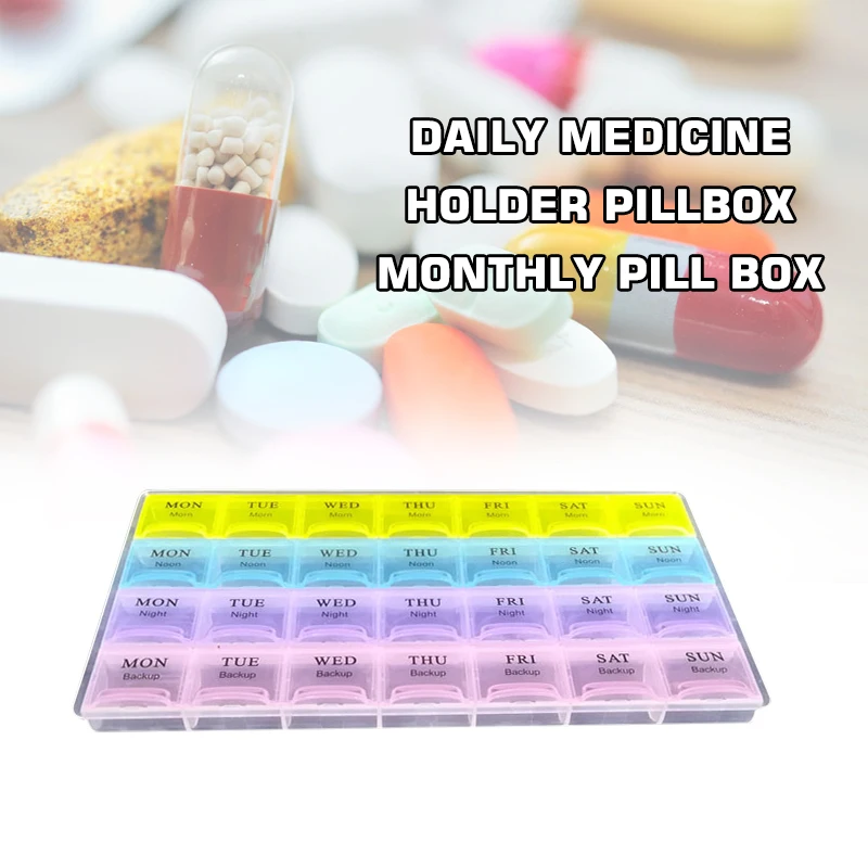 28 Day Squares Daily Medicine Case Holder Pillbox Monthly Organizer ...