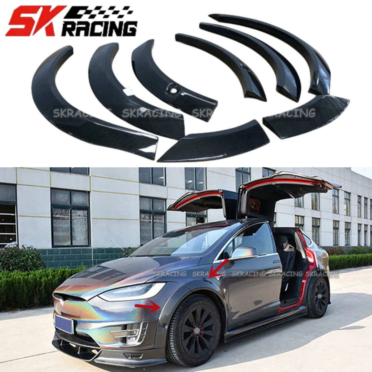 New For Tesla Model X 2016-2021 Carbon Fiber Black Style Wheel Eyebrow ...