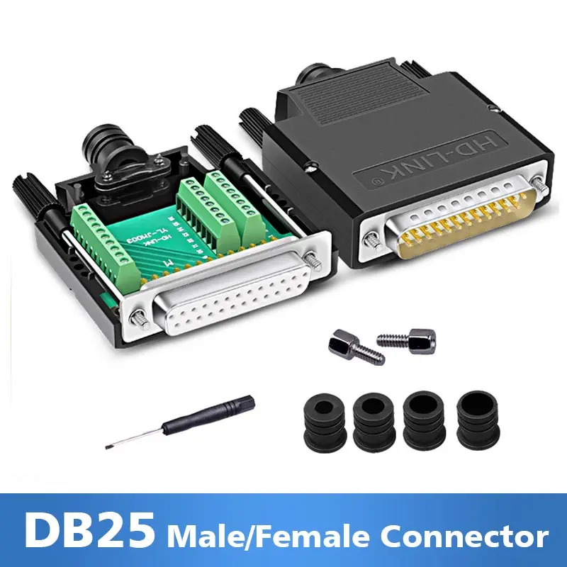DB25 Connector 25 Pin D-sub Male/Female Breakout Connectors Solder Free ...