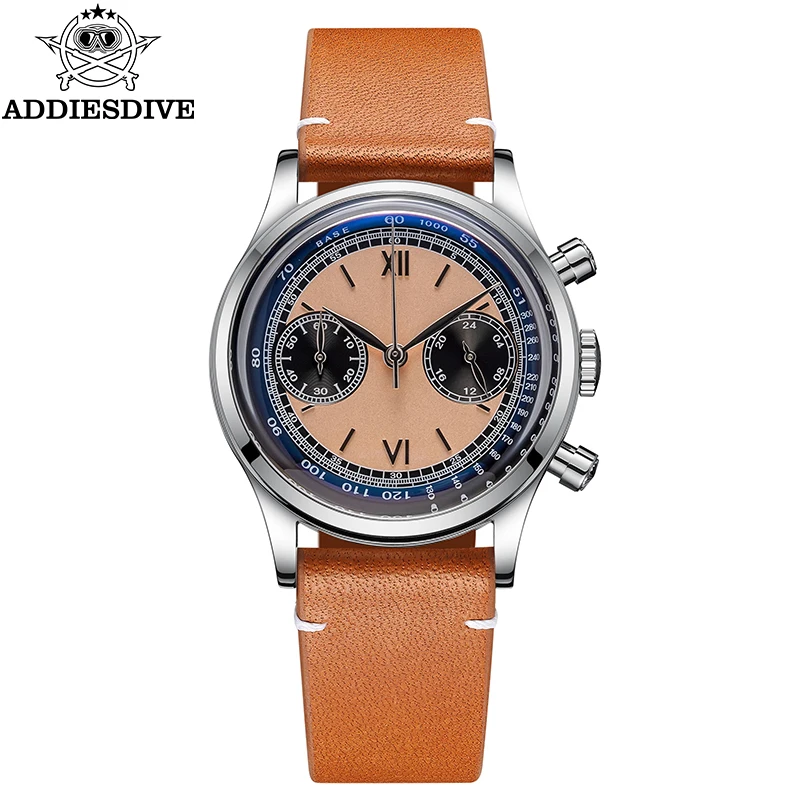 ADDIESDIVE-38mm-Business-Chronograph-Watch-Retro-Leather-100m-Diving ...