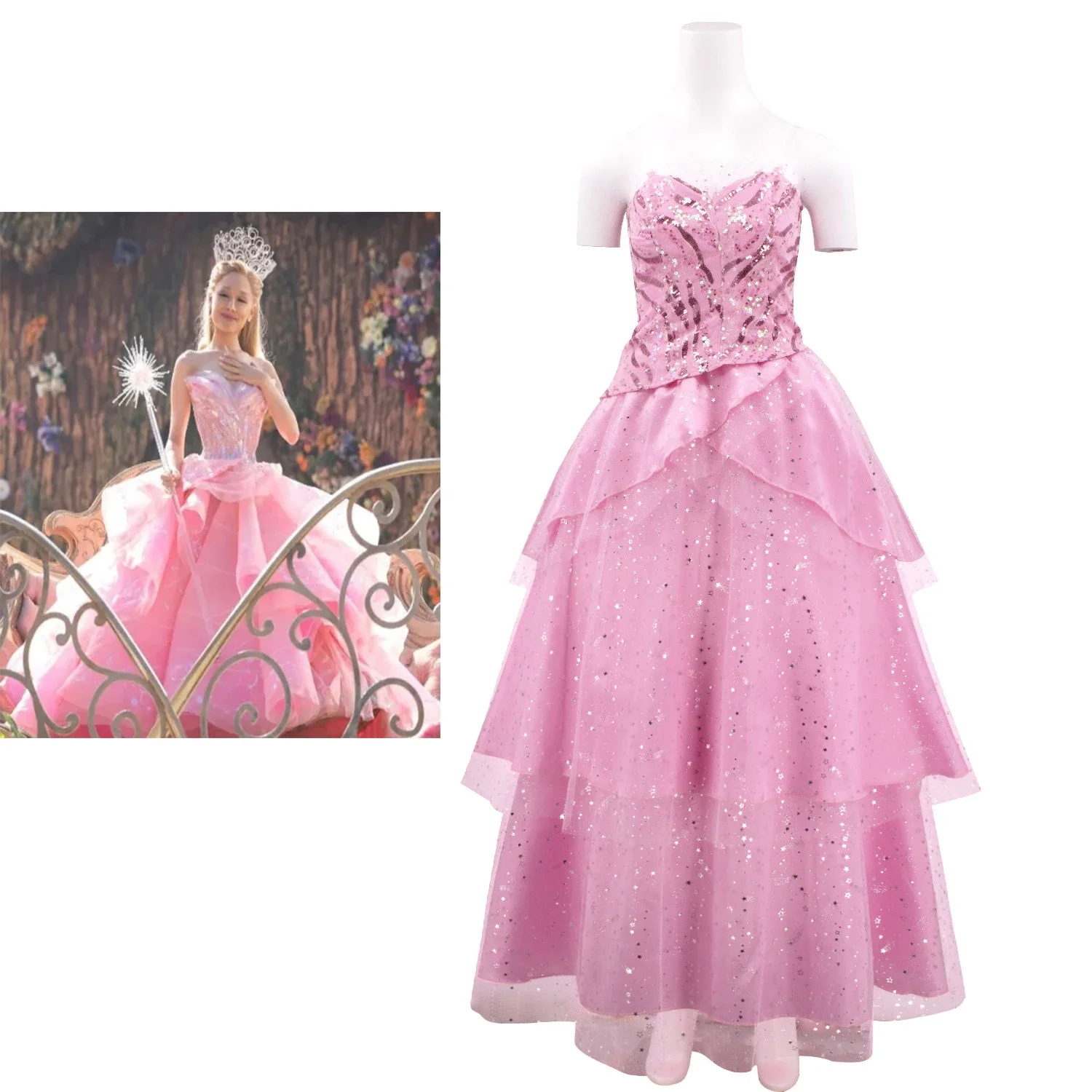 Movie Wicked Glinda Cosplay Sweet Two Piece Set Dress Princess Dress ...