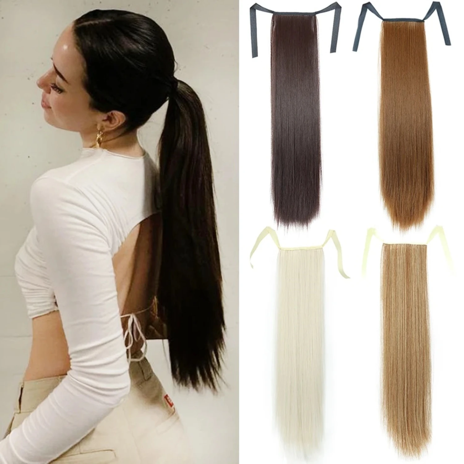 45-85cm-Synthetic-Long-Straight-Ribbon-Fake-Ponytails-Clip-on-Hair-Tail ...