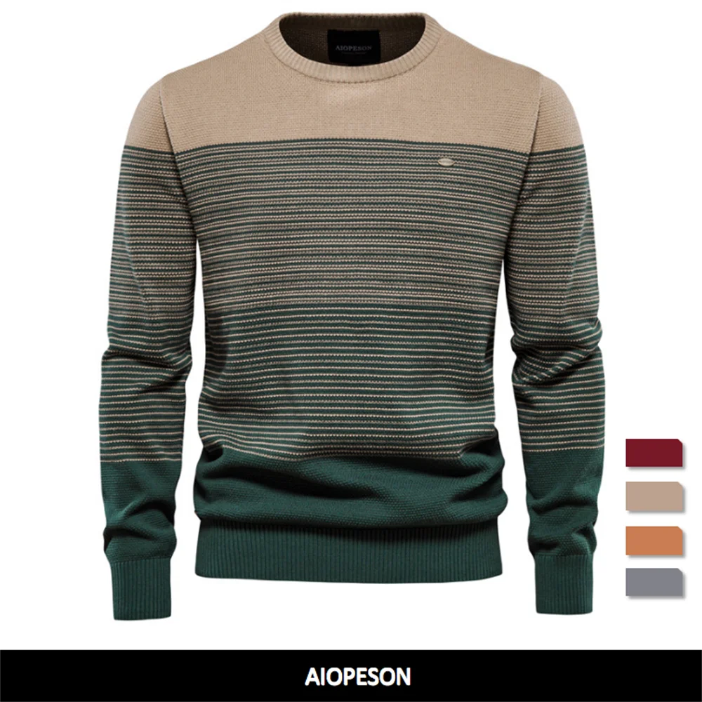 AIOPESON Brand Cotton Sweater Men Fashion Casual O-Neck Spliced ...