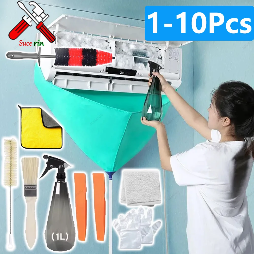1-10Pcs-Air-Conditioner-Cleaning-Cover-Kit-Waterproof-Drain-for-Washing ...