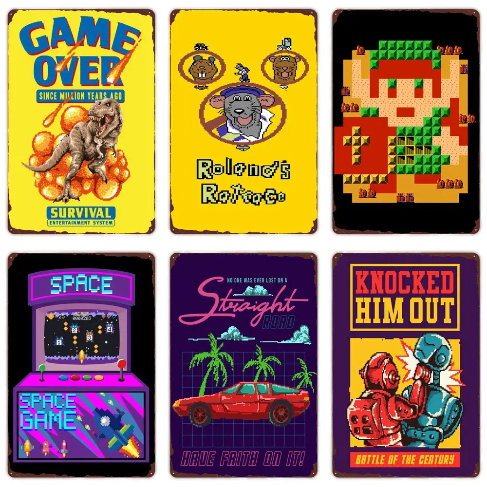 Vintage-Pixel-Games-Metal-Tin-Sign-FC-Game-Retro-Plaque-Arcade-Game ...