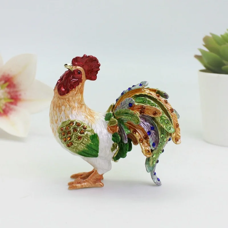 SHINNYGIFTS Rooster Trinket Box Hinged Enamel Rooster Jewelry Box Hand ...