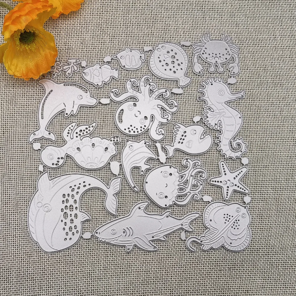 16 kinds of marine creatures turtle and fish metal cutting die DIY ...