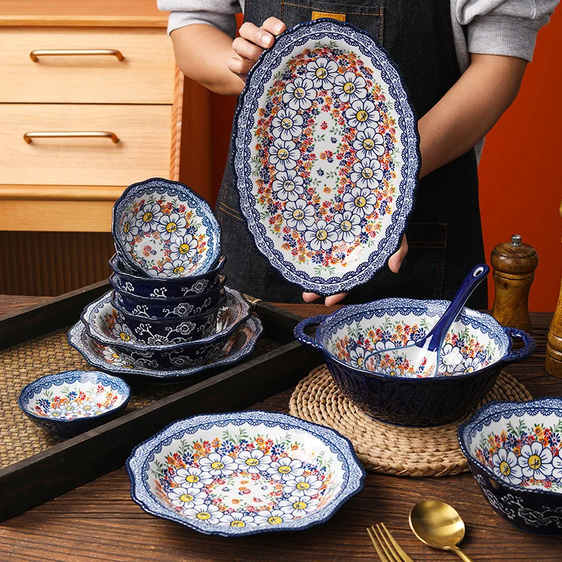 Polish-Dining-Plate-Household-Set-Vintage-Ceramic-Plate-Pattern ...