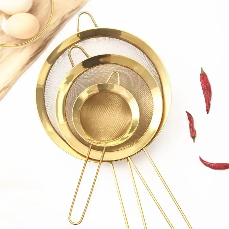 Stainless Steel Gold Mesh Egg Beater Separate Oil Strainer Flour Sifter ...