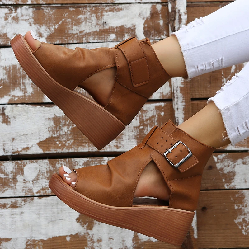 New-Flat-Bottom-summer-Ankle-boots-Women-s-wedge-sandals-belt-Buckle ...