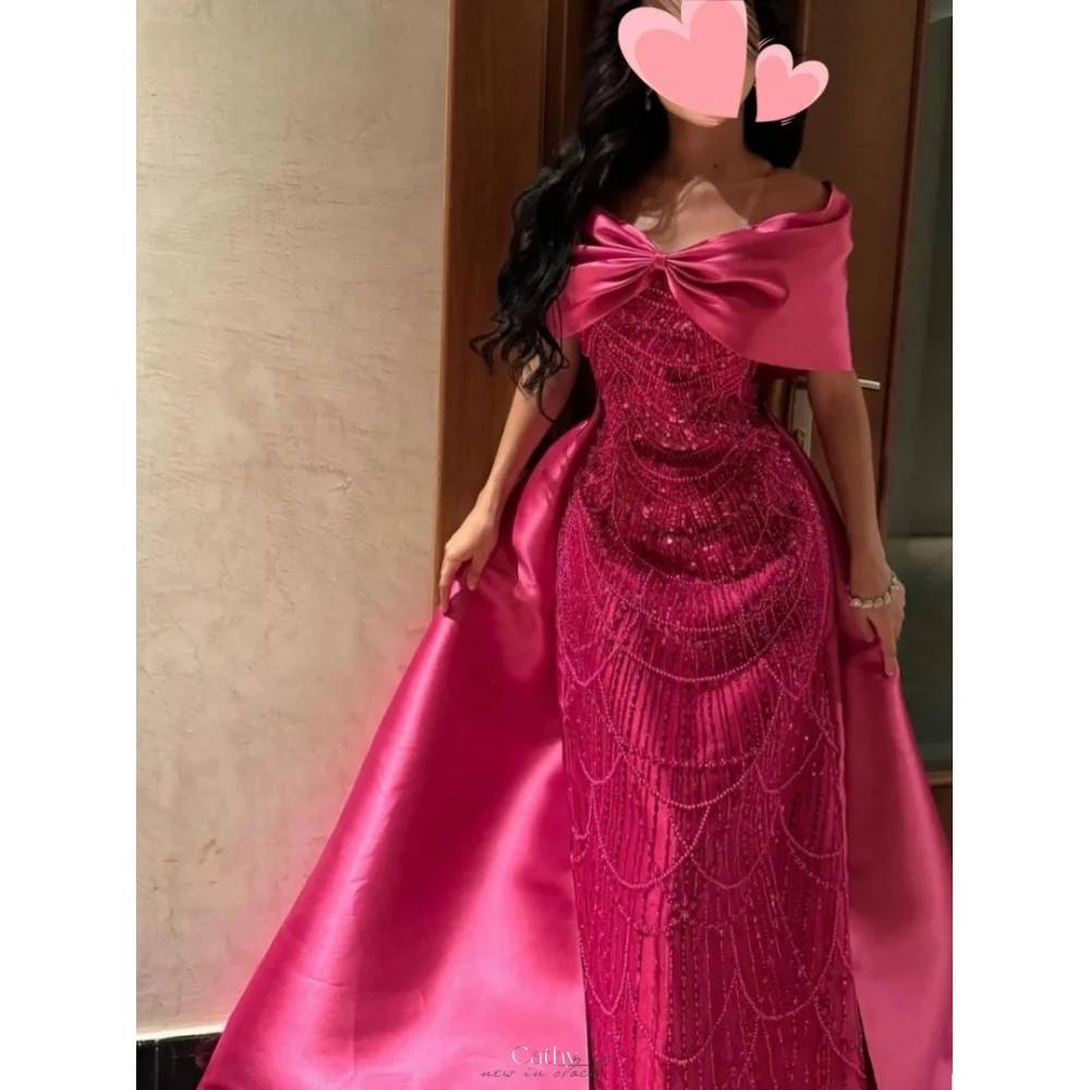 Cathy Rose Red Bow Shawl Off the Shoulder vestidos de noche Mermaid ...