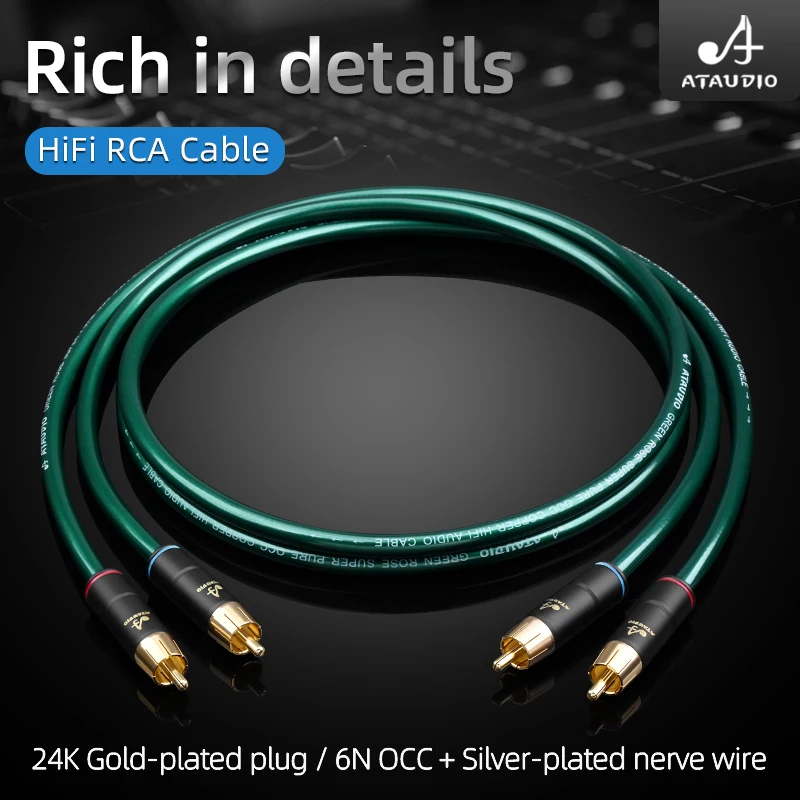 One Pair ATAUDIO HIFi RCA Cable High Quality OCC and silver plated core ...