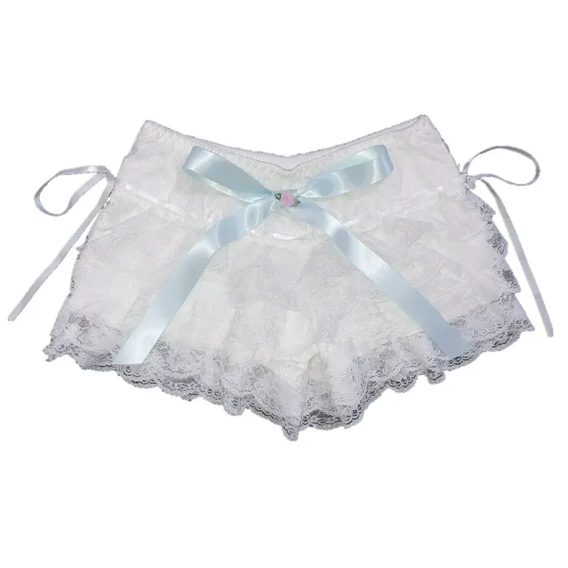 Multilayer Lace Shorts Women Ribbons Flower Ruffles Elastic Waist Cute ...