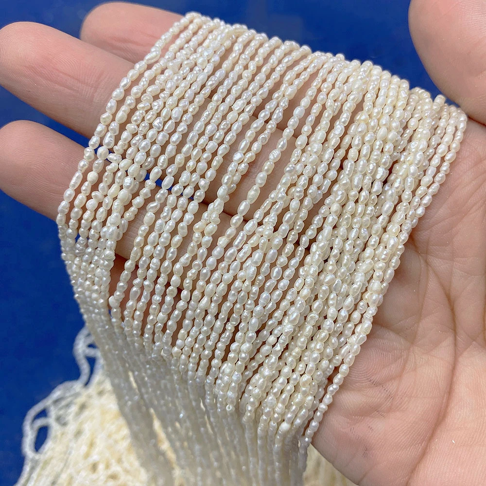 1-8-2-2mm-Rice-shaped-Threaded-Pearl-Beads-100-Natural-Freshwater-Pearl ...