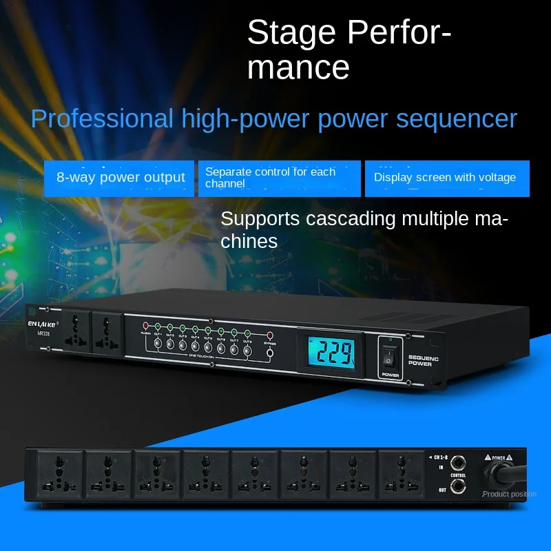 Professional-8-way-power-sequencer-stage-socket-sequence-controller-10-way-display-with-central ...