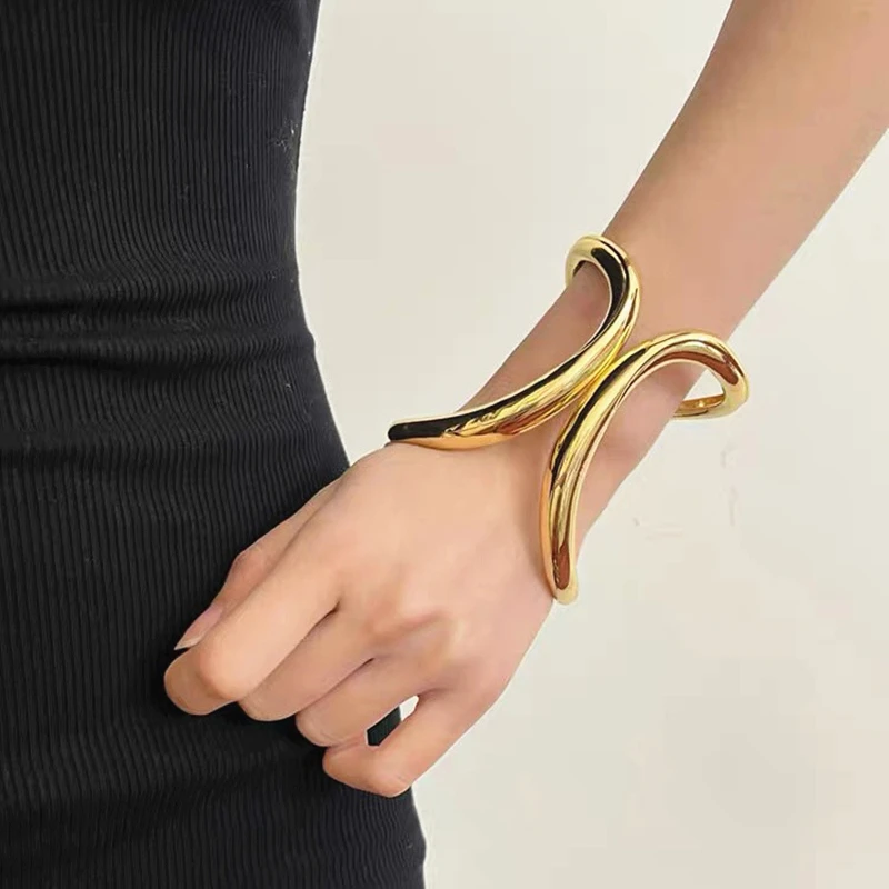 Punk-Metal-Hollow-Double-Arc-shaped-Geometric-Wide-Open-Bracelets ...