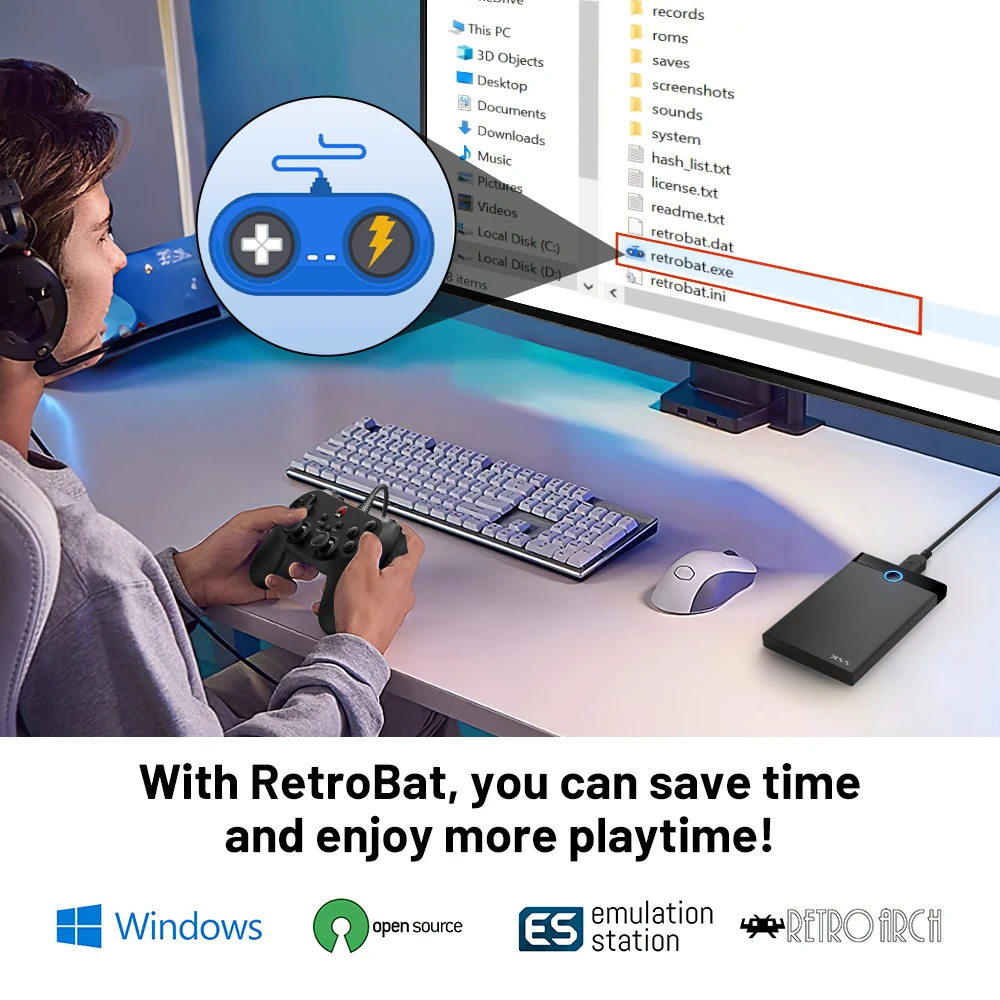 Portable External Game HDD RetroBat 500G Hard Drive For PS2/PSP/PS1 ...