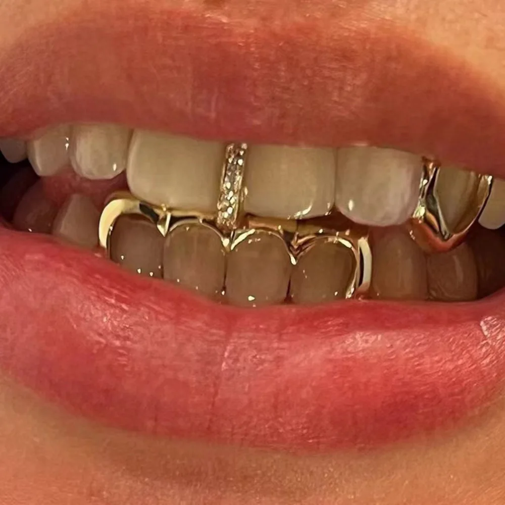 RACHELZ-Hip-Hop-Single-CZ-Stone-Vertical-Bar-Teeth-Grillz-14K-Gold ...