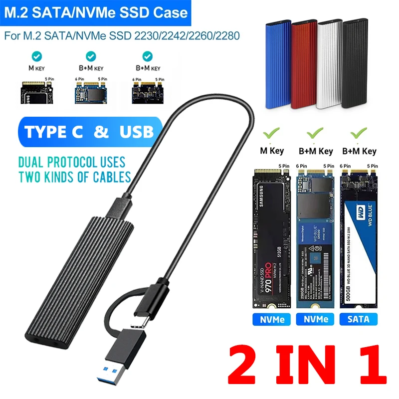 Type C USB M2 SSD Case M.2 2 IN 1 USB 3.1 M2 Gen2 SSD Adapter For NGFF ...