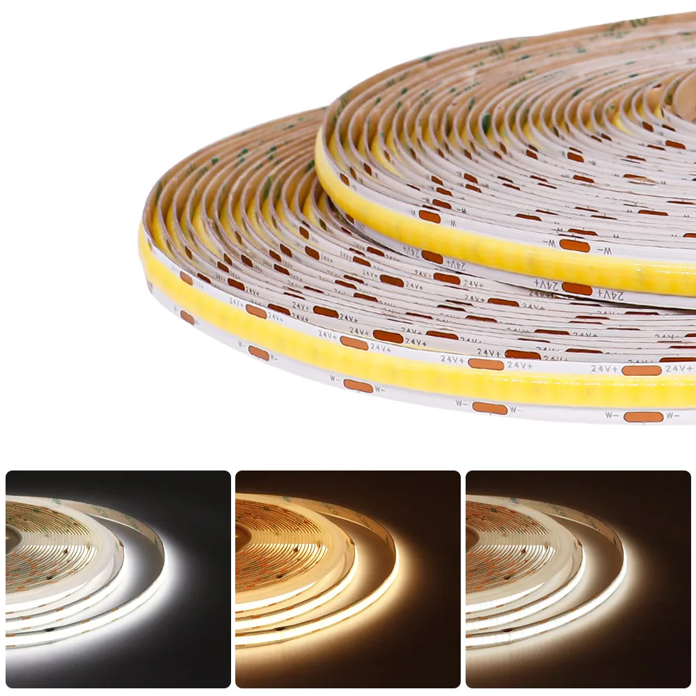 COB CCT LED Strip Light High Density Flexible COB 608/624 Leds/m 8mm ...