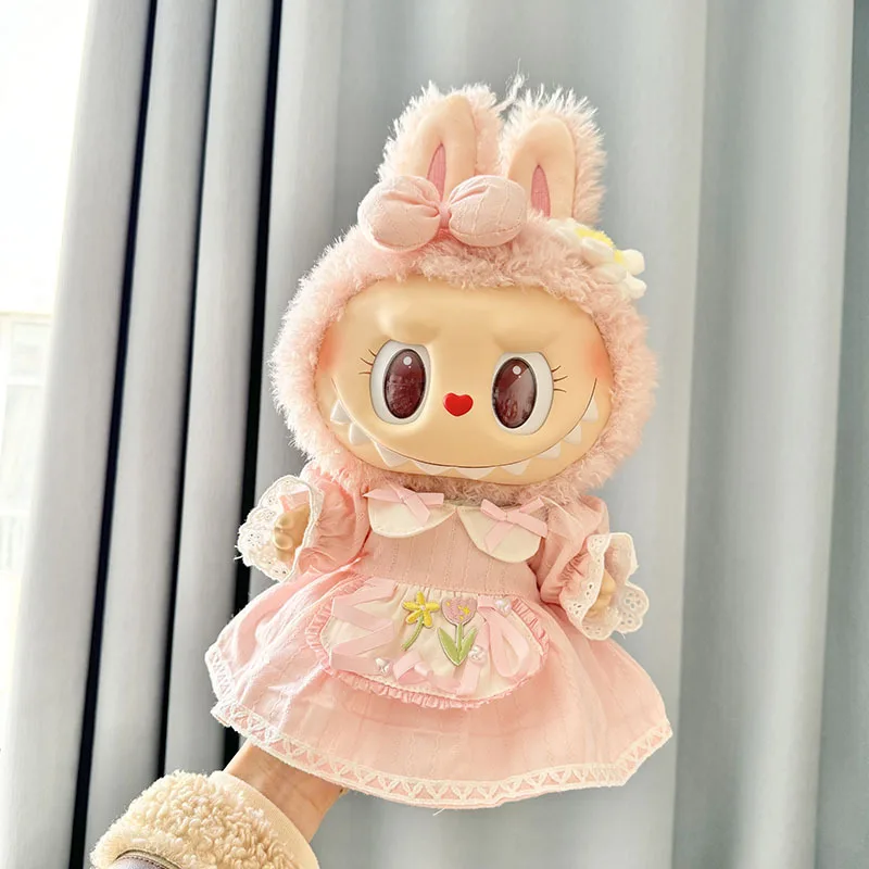 38cm Labubu Plush Doll Clothing Labubu Doll MOKOKO Pink Tulip Dress Set ...
