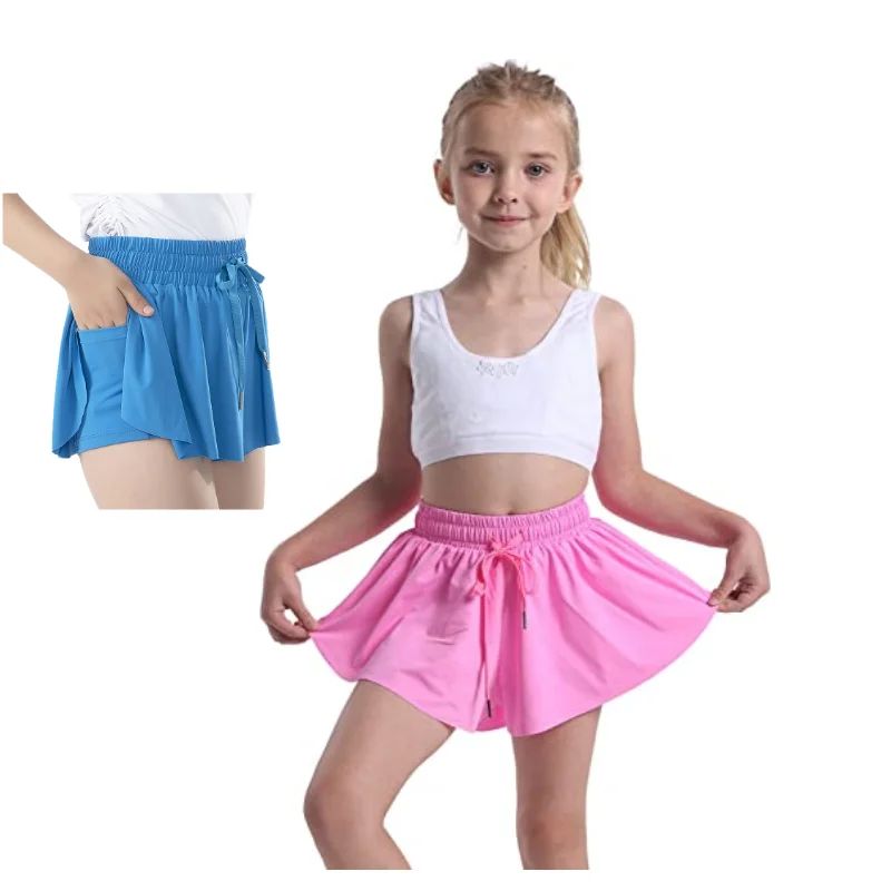 Children Flowy Shorts Girls Athletic Gym Running Biker Sports Shorts ...