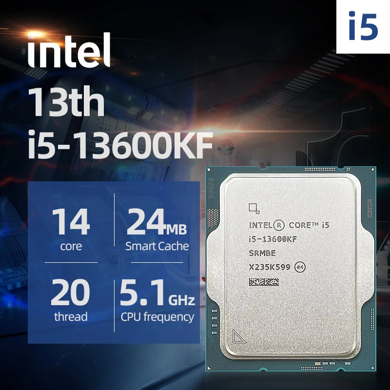 Procesador Intel Core i5 13600KF de 14 núcleos, CPU de 20 hilos, 5,1 GHz, L3, 24M, 7nm, 125W ...