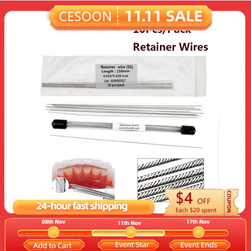 Cesoon-10Pcs-Pack-Dental-Orthodontic-Stainless-Steel-Lingual-Retainer ...