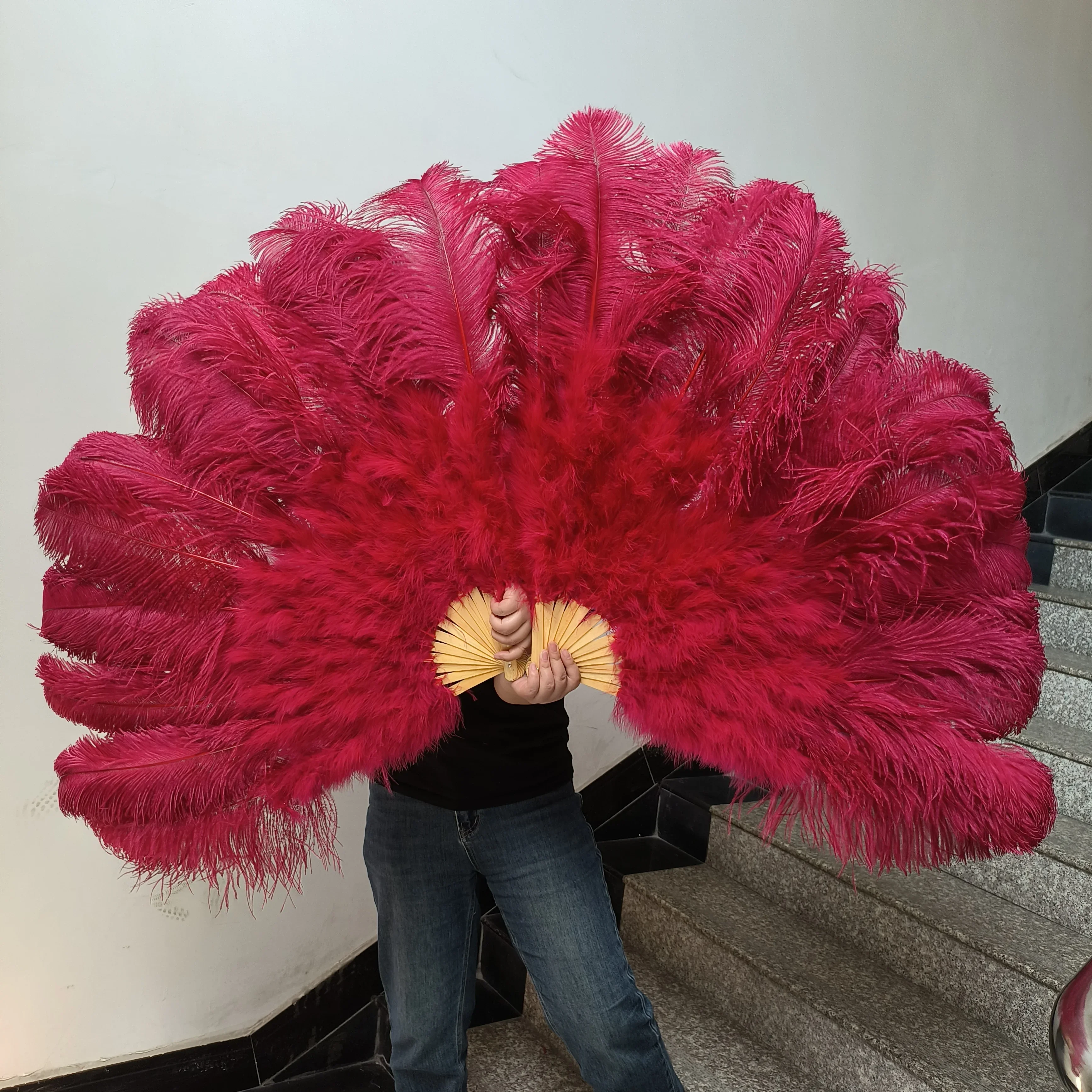 10PC Burgundy Ostrich Feathers Fans Extra Large Wholesale for Carnival ...