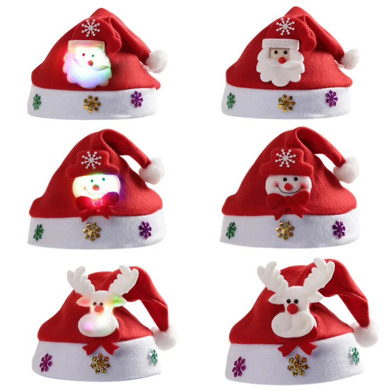 LED Christmas Hats Light Up Cap Santa Claus Hat Snowman Elk Xmas Hat ...