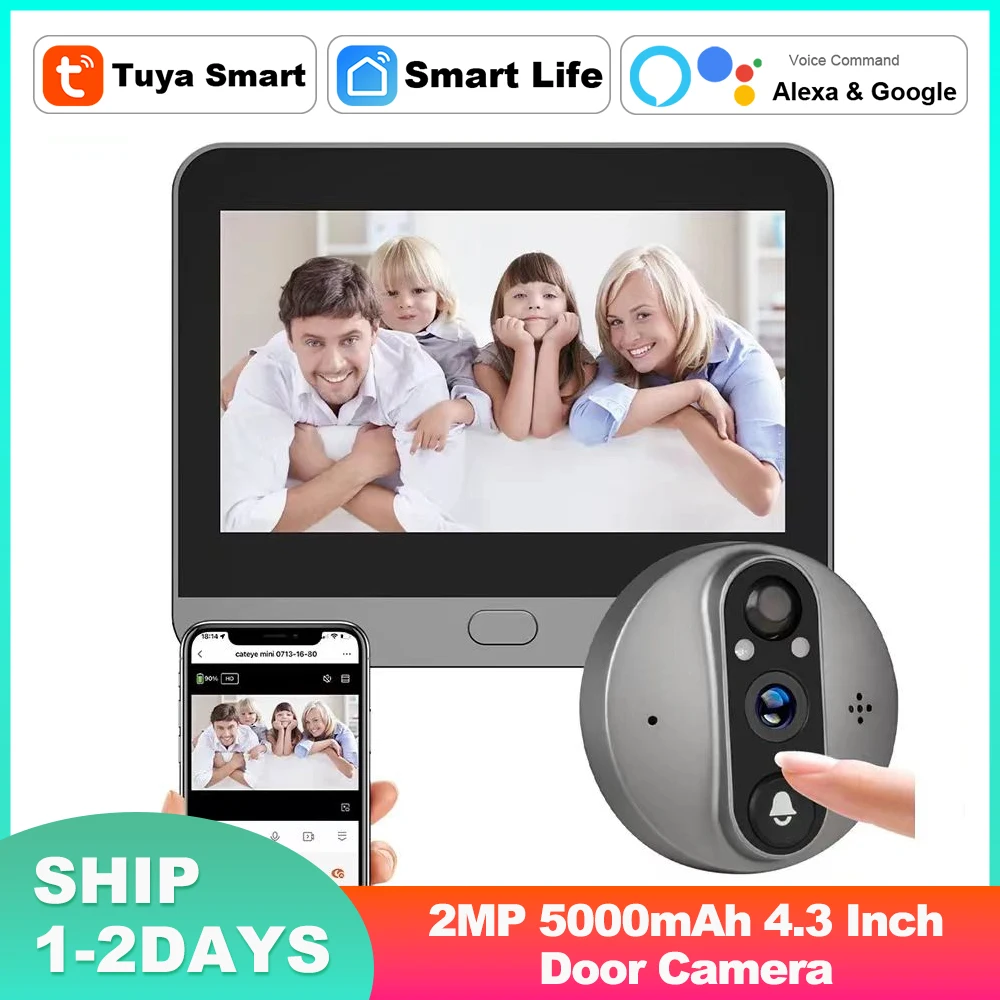 Tuya Smart 2.4G WIFI 5000mAh Door Eye Camera Infrared Alexa Google ...