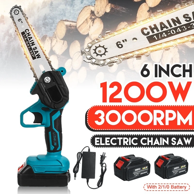 6 Inch Cordless Electric Saw Pruning ChainSaw Garden Tree Logging Saw ...