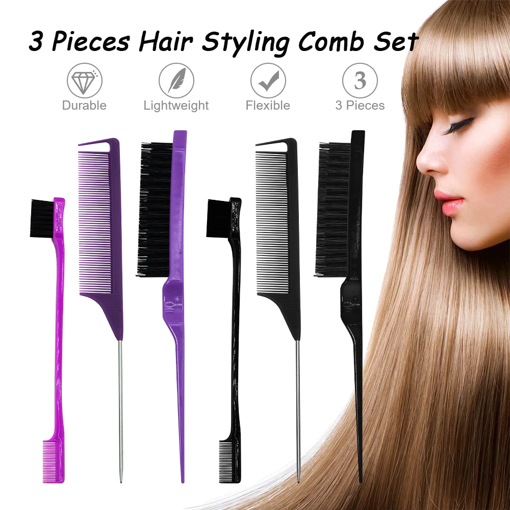 3Pcs-Salon-Segmented-Steel-Needle-Tip-Tail-Comb-Double-ended-Eyebrow-Brush-Comb-Set-Pro ...