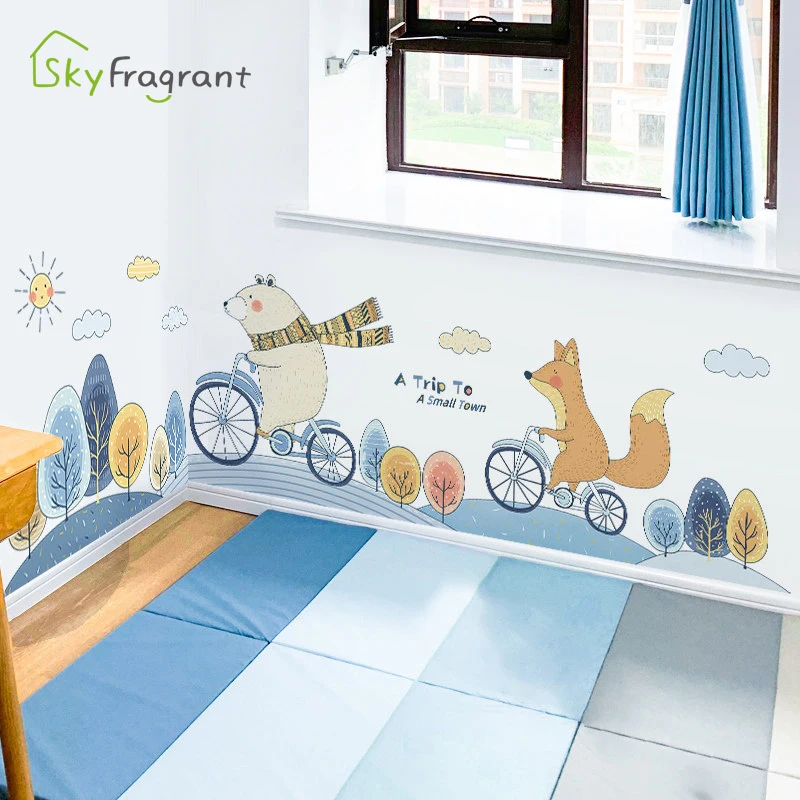 New Cartoon Baseboard Wall Stickers For Kids Room Bedroom Kindergarten ...
