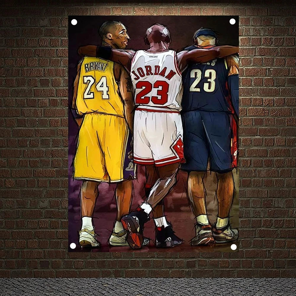 Modern Wall Art for Basketball Player Superstar Banners Flags on Canvas ...
