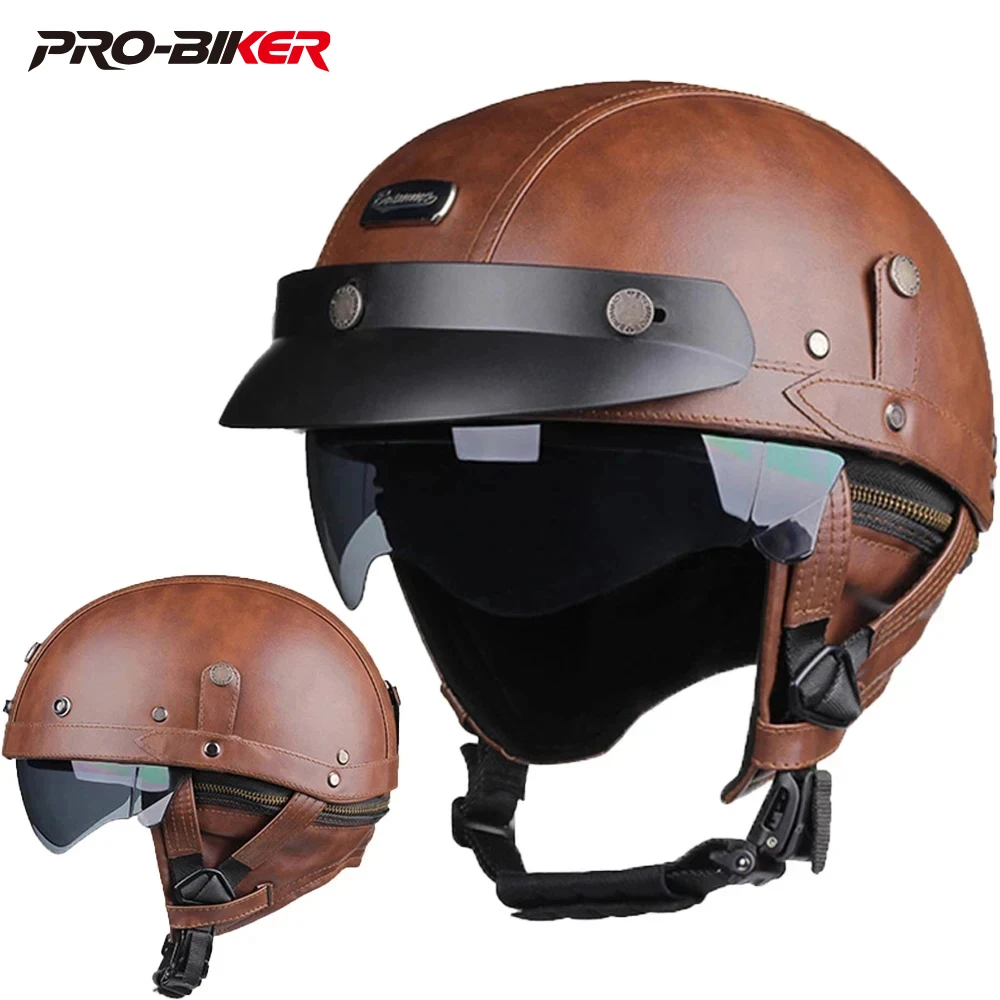 Motorcycle Helmet Retro PU Four Fashion Helmet Ride Half Scooter Helmet ...