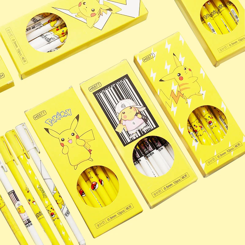 12Pcs Pokemon Pikachu Gel Ink Pens Kawaii Students Stationeries Smooth ...