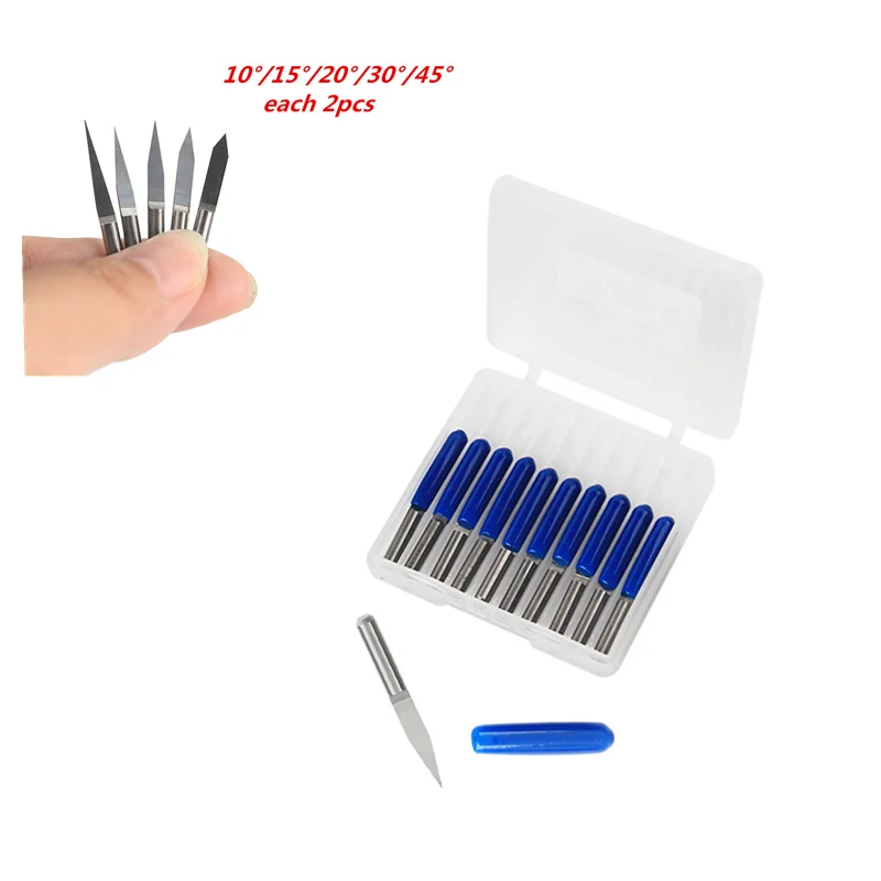 10pcs-10-15-20-30-45-Degree-Milling-Cutter-Tools-Set-PCB-Engraving-Bits ...