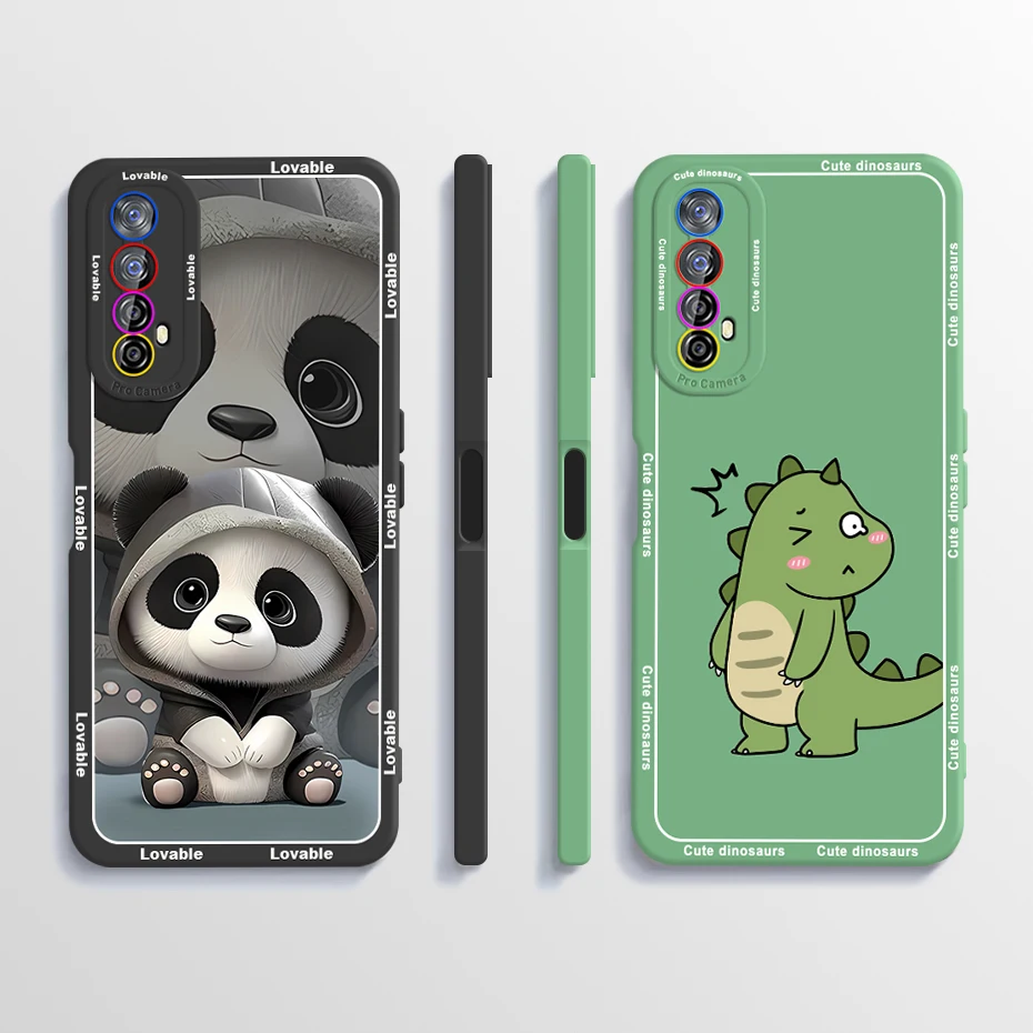 For-Realme-7-RMX2155-Case-Liquid-Silicone-Soft-Panda-Back-Cover-Phone ...