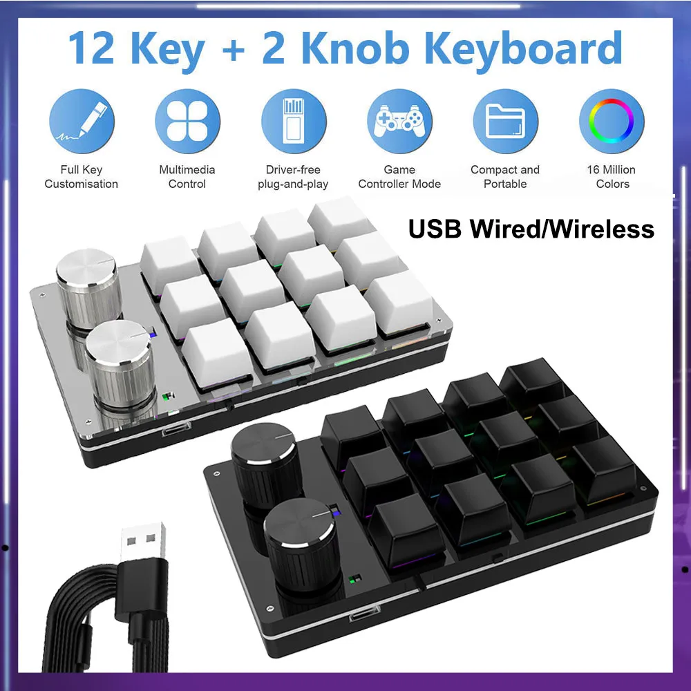 Mini-Keyboard-12Key-2Knob-Custom-Teclado-Gamer-Programmable-Keypad-DIY ...
