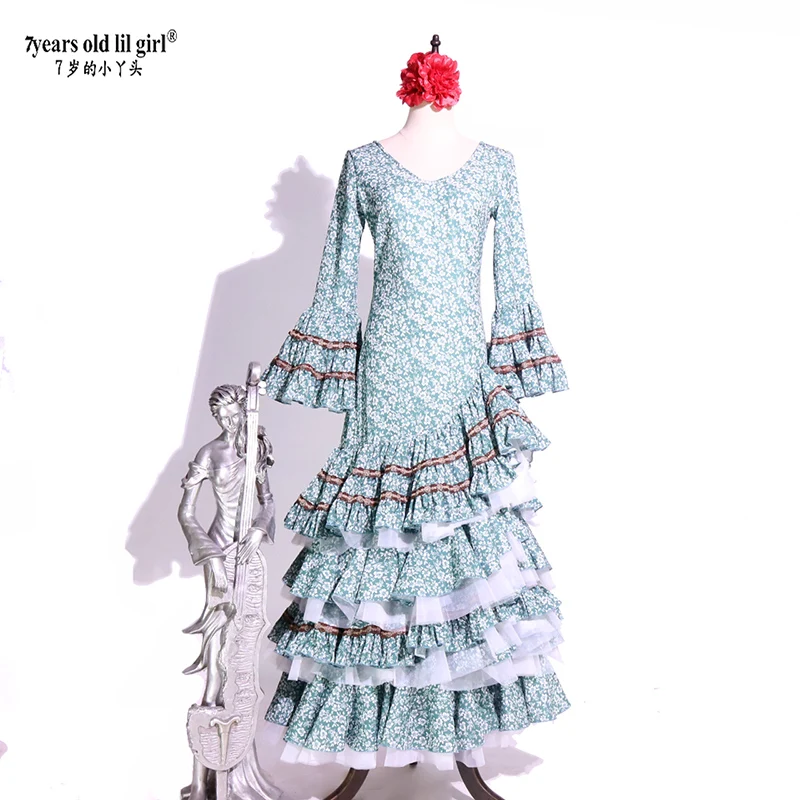Flamenco Dress Women Spanish Ruffles Tiered Long Sleeves Evening Formal ...
