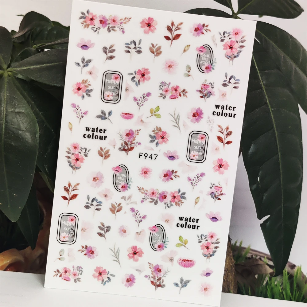3D-Nail-Art-Stickers-Decals-Pink-Flower-Grass-Lines-Manicure-Sticker ...