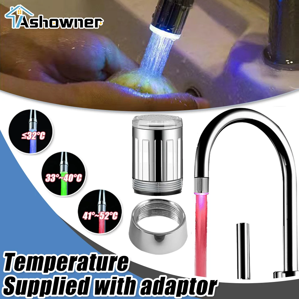 LED Water Faucet Stream Light Kitchen Bathroom Shower Tap Faucet Nozzle ...