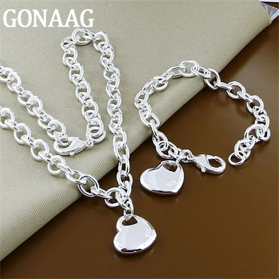 925-Silver-Bridal-Jewelry-Sets-Love-Heart-Necklace-Bracelets-Set-For ...
