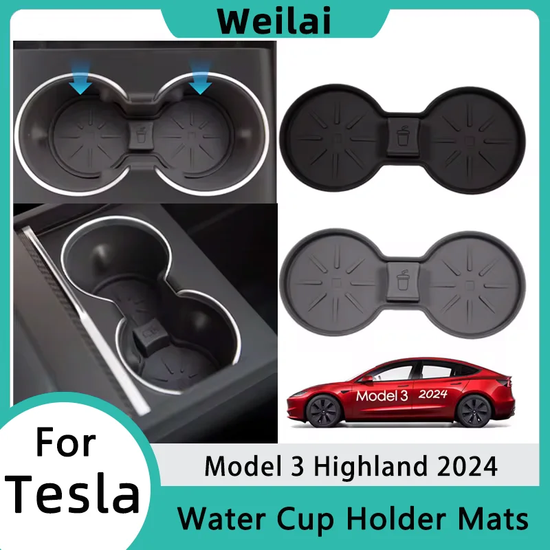 For-Tesla-Model-3-highland-2024-Water-Cup-Holder-Mats-Silicone-Coasters ...