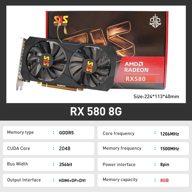 SJS AMD RX580 8GB 2048SP Gaming Graphics Card GDDR5 256Bit PCI Express ...