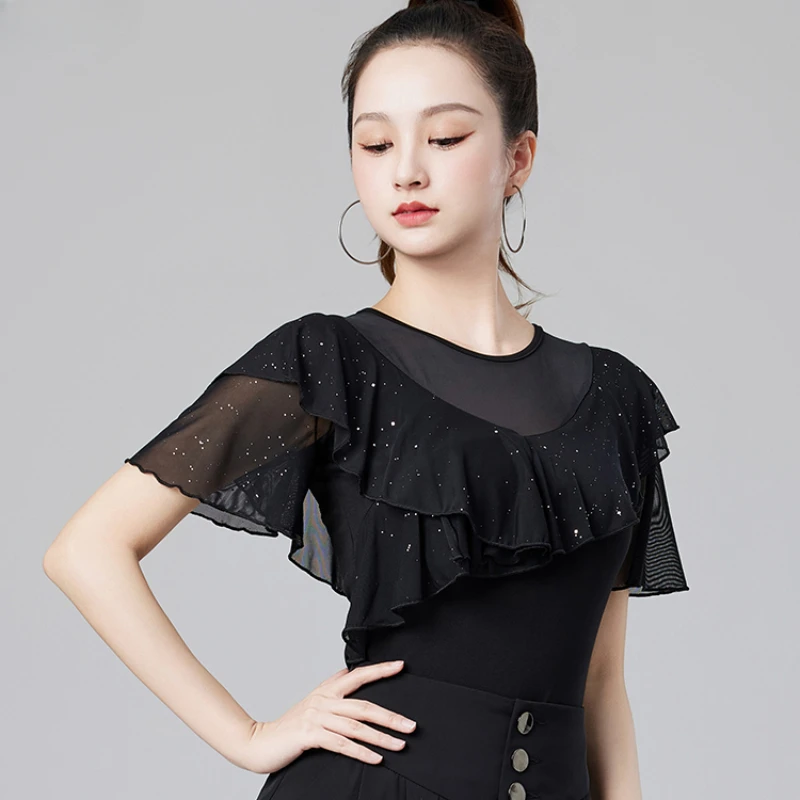 Latin Dance Top Women's Spring and Summer New 2025 Short-sleeve Mesh ...