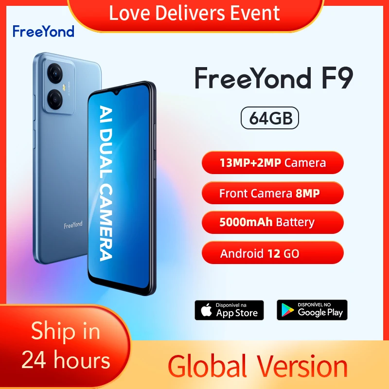 Versão global freeyond f9 smartphone 64gb hd + tela octa núcleo 13mp ...