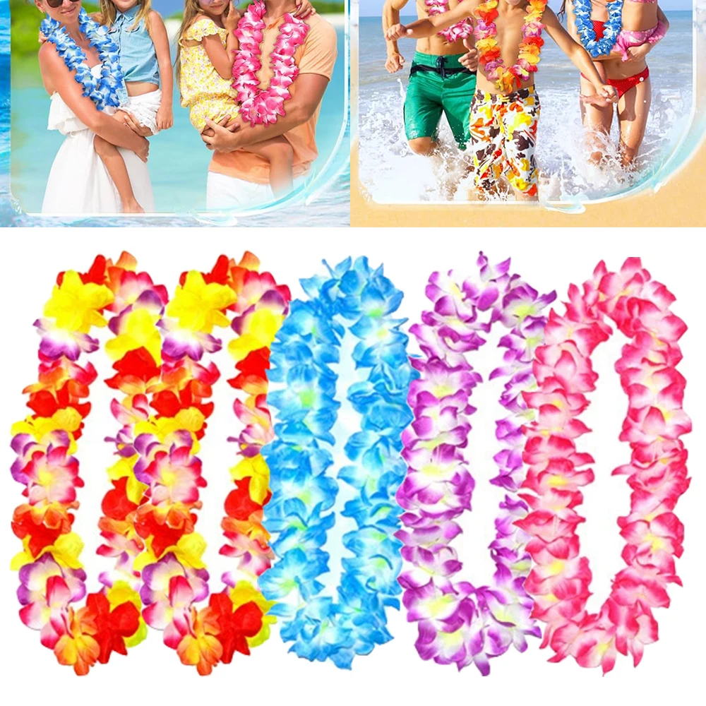 1Pcs Hawaiian Leis Flower Garland Wreath Colorful Pink Blue Purple ...